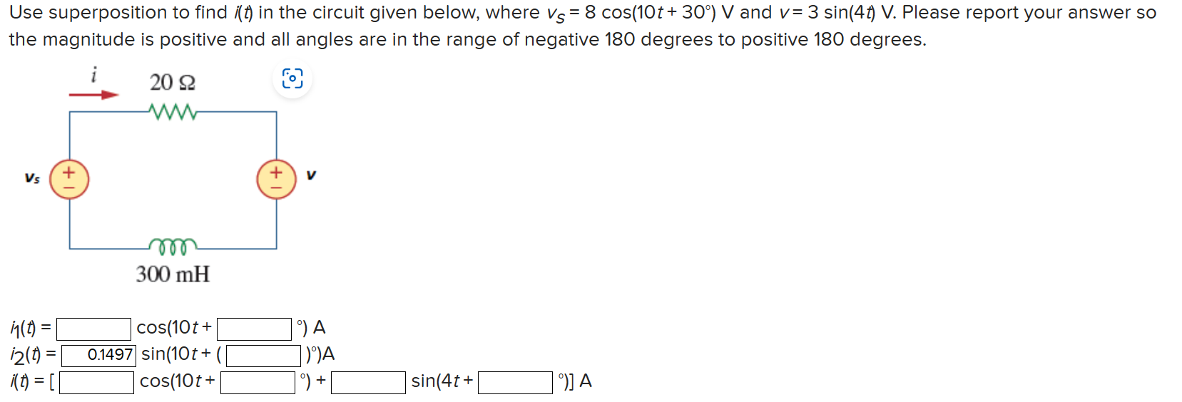 Solved Use superposition to find i(t) ﻿in the circuit given | Chegg.com