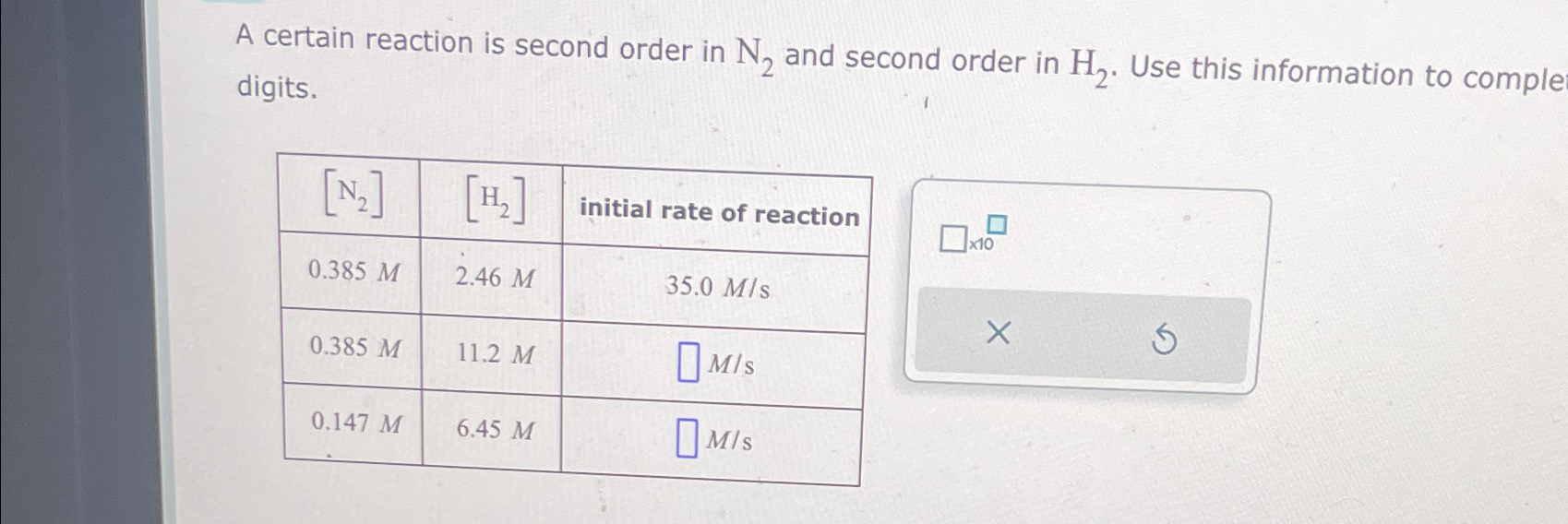 Solved A certain reaction is second order in N2 ﻿and second | Chegg.com