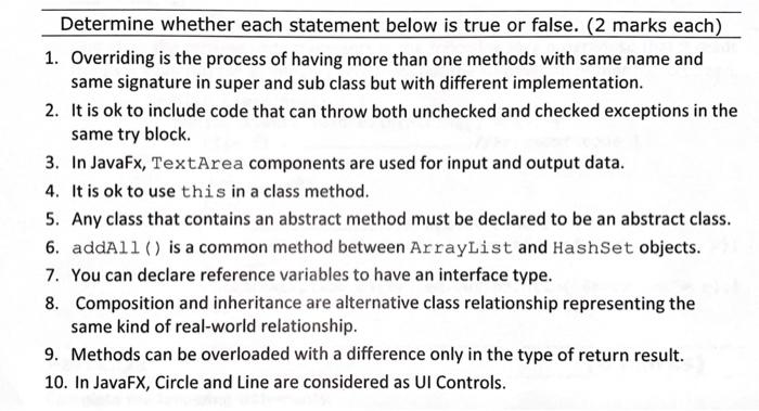Solved Determine whether each statement below is true or | Chegg.com