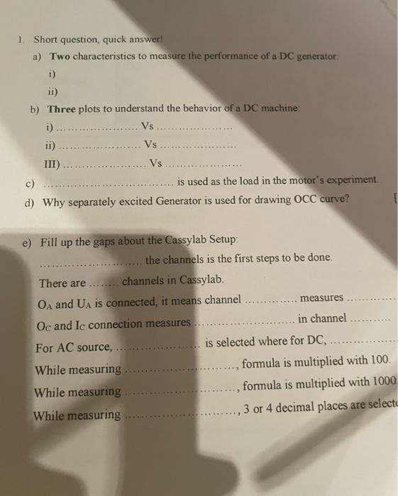 Solved 1. Short question, quick answer a) Two | Chegg.com
