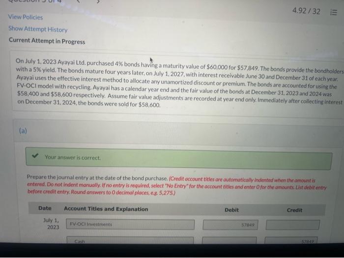Solved View Policies 4.92/32 Show Attempt History Current | Chegg.com