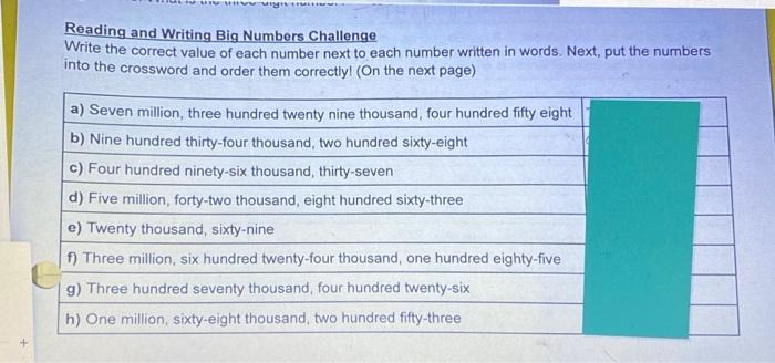 Solved Reading and Writing Big Numbers Challenge Write the | Chegg.com