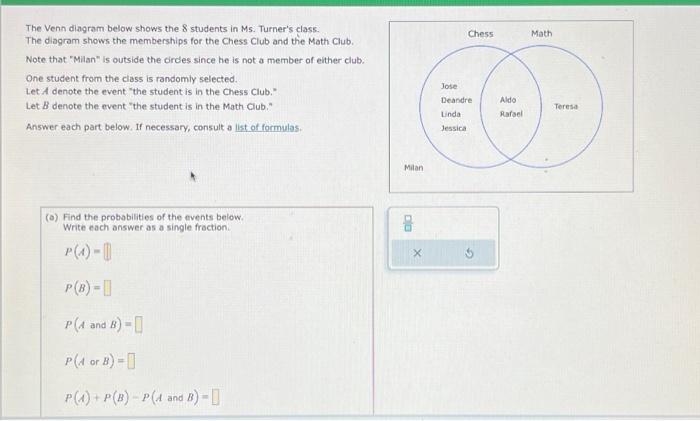 The Venn diagram below shows the 8 students in Ms. | Chegg.com