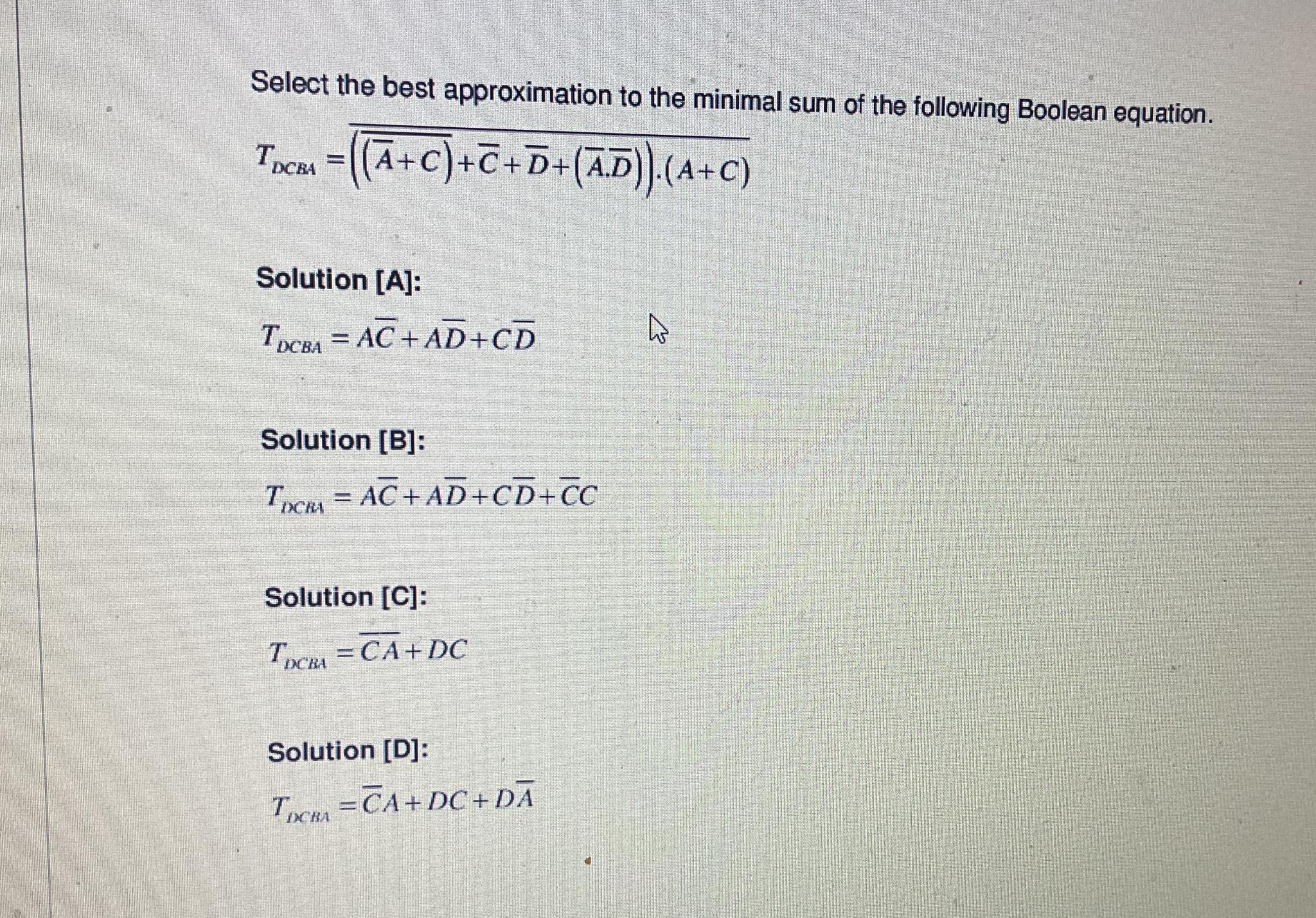 Solved Select the best approximation to the minimal sum of | Chegg.com