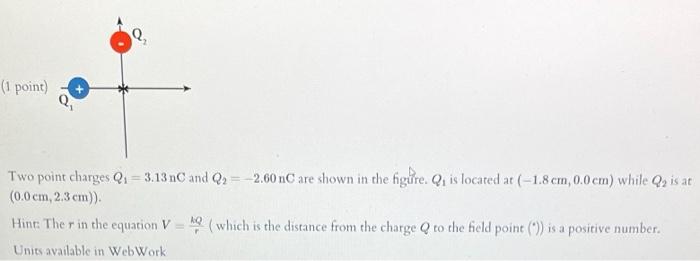 Solved Two point charges Q1=3.13nC and Q2=−2.60nC are shown | Chegg.com