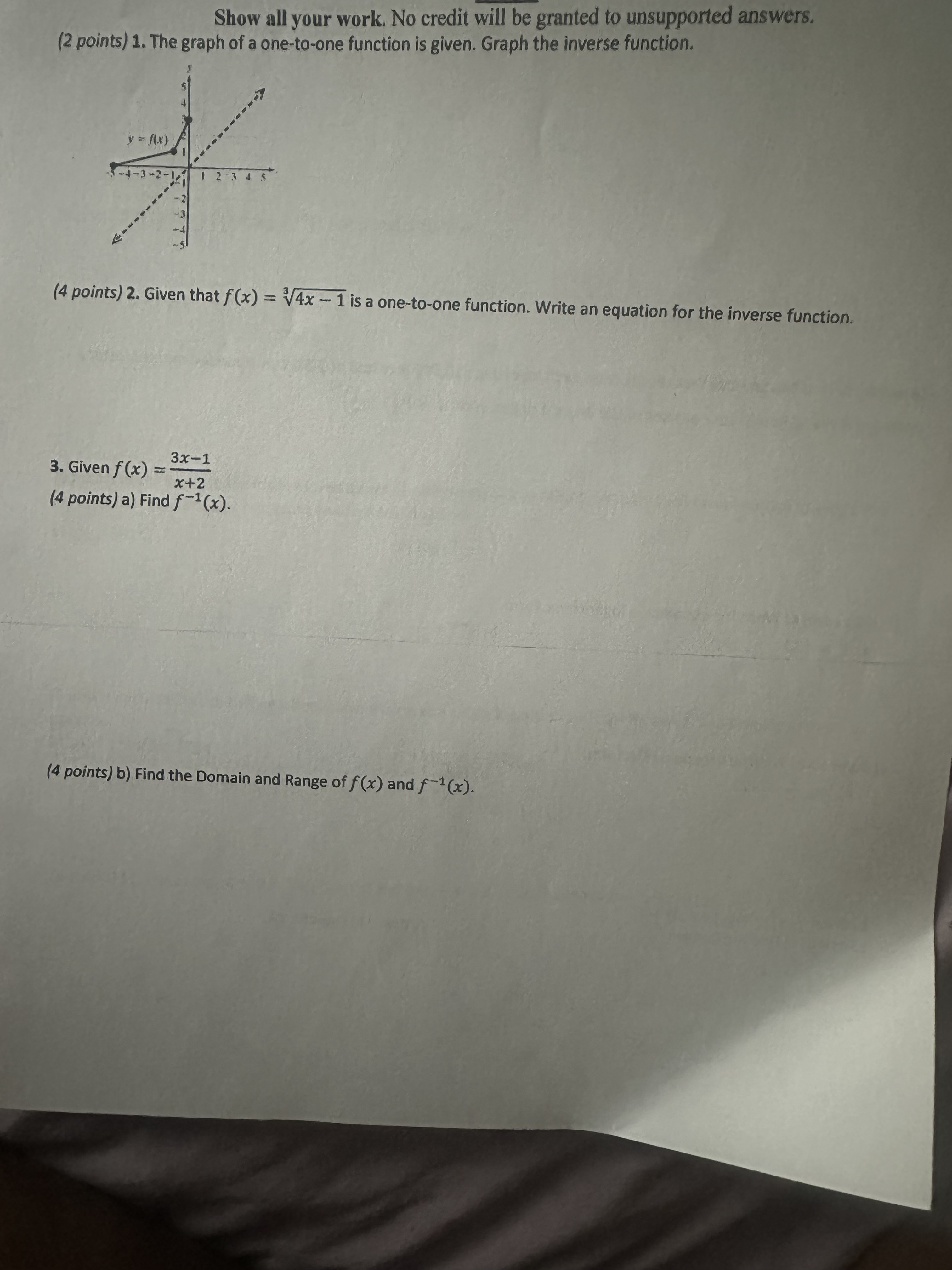 Show all your work. No ﻿credit will be ﻿granted to | Chegg.com