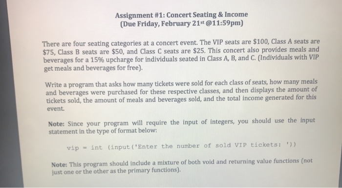 Solved Assignment #1: Concert Seating & Income (Due Friday, | Chegg.com