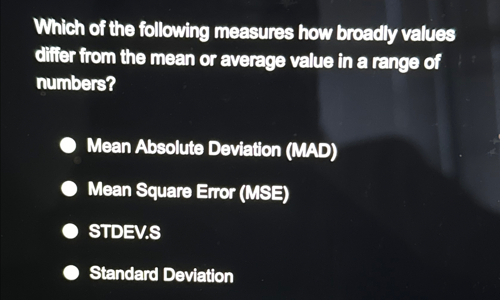 Solved Which of the following measures how broadly values | Chegg.com