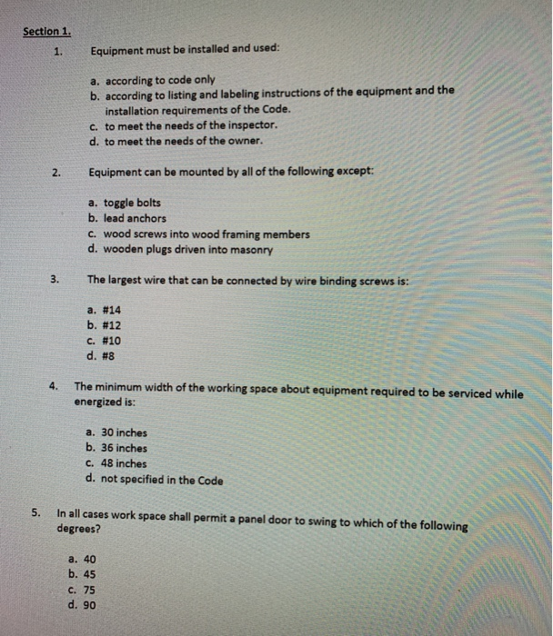 Solved Section 1. 1. Equipment must be installed and used: | Chegg.com