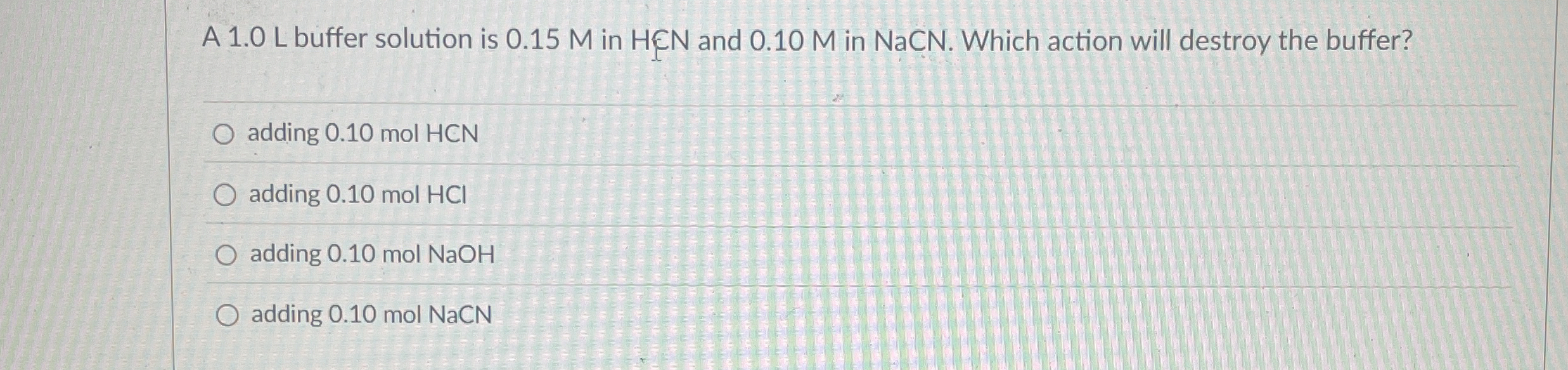 Solved A 1.0 ﻿L buffer solution is 0.15 ﻿M in HEN and 0.10 | Chegg.com