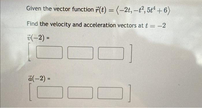 Solved Given the vector function r(t)= −2t,−t2,5t4+6 Find | Chegg.com