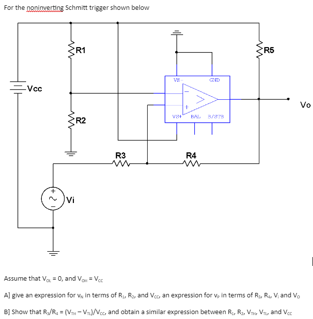 Solved For the noninverting Schmitt trigger shown | Chegg.com