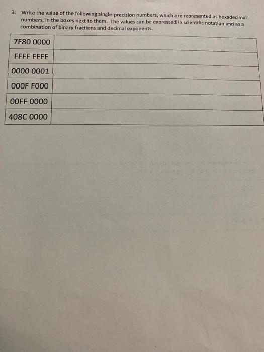 Solved 3. Write the value of the following single-precision | Chegg.com