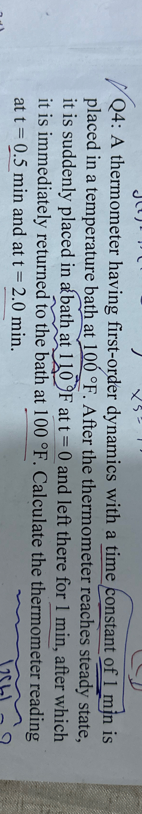 Solved Q4: A thermometer having first-order dynamics with a | Chegg.com
