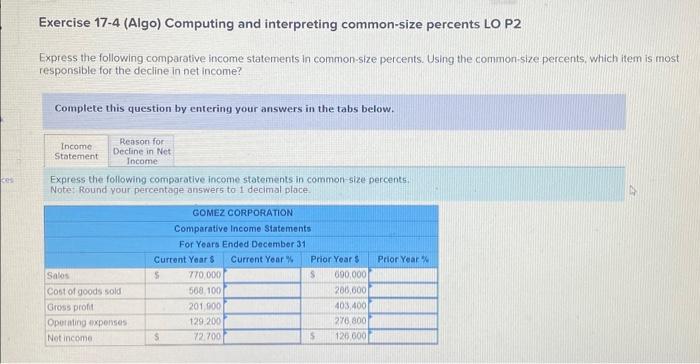 Solved Exercise 17-4 (Algo) Computing and interpreting | Chegg.com Solved Exercise 17-4 (Algo) Computing and interpreting | Chegg.com