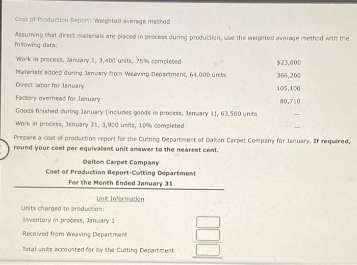 Solved Cost of Production Report: Weighted average method | Chegg.com