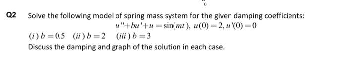 Solved Solve the following model of spring mass system for | Chegg.com