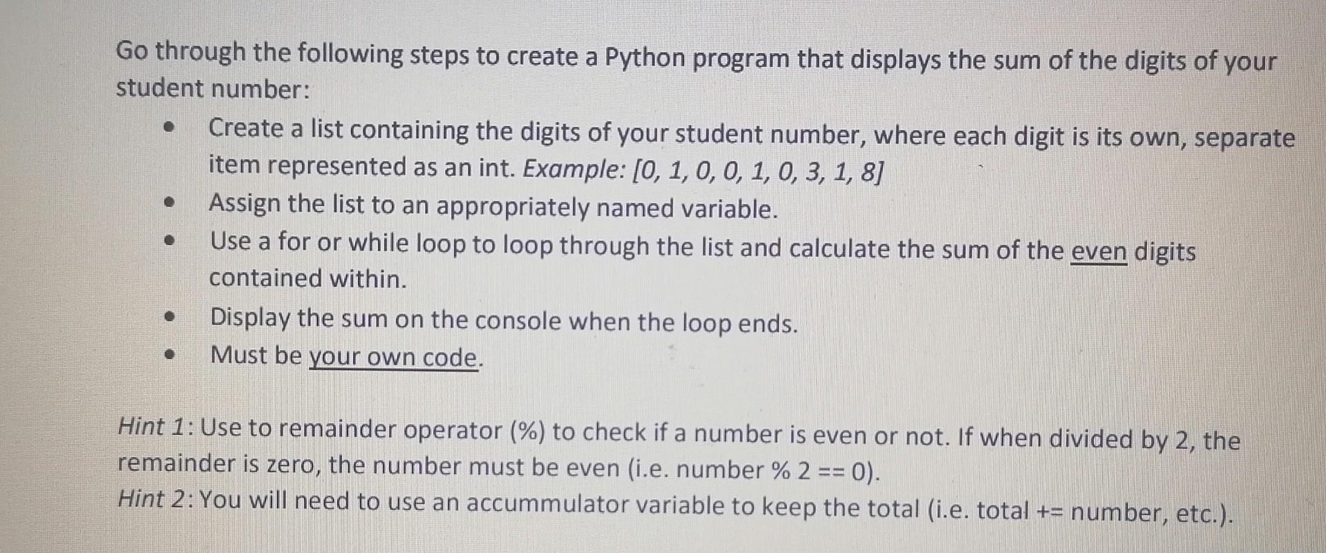 Solved Go through the following steps to create a Python | Chegg.com