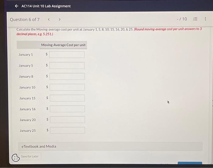 AC114 Unit 10 Lab Assignment Question 6 of 7 View | Chegg.com