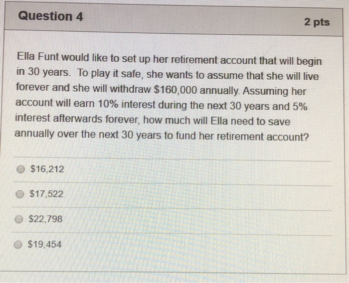 Solved Question 4 2 pts Ella Funt would like to set up her | Chegg.com