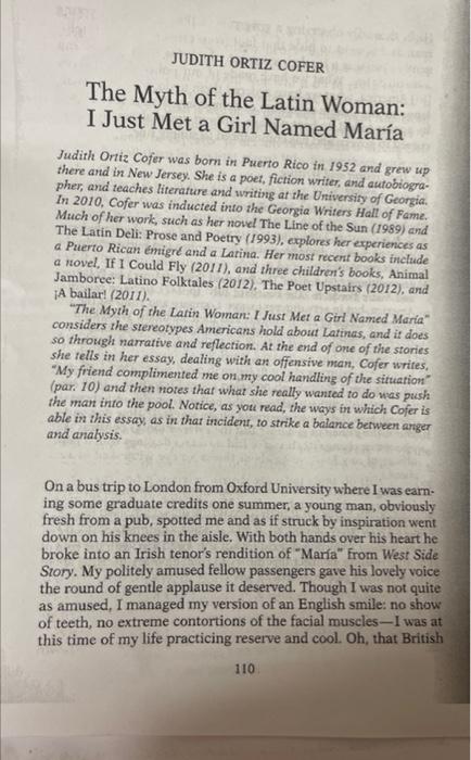 Judith Ortiz Cofer was born in Puerto Rico in 1952 | Chegg.com