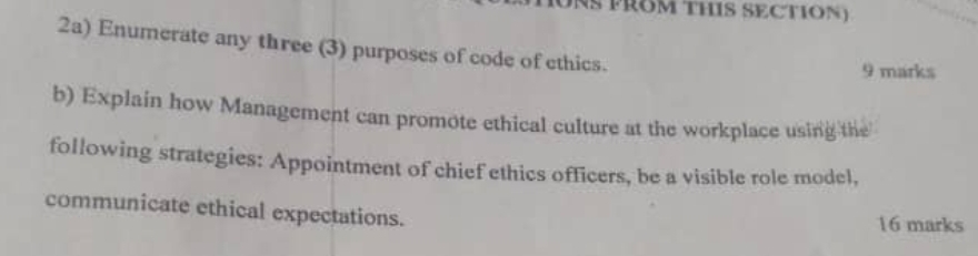Solved 2a) ﻿Enumerate any three (3) ﻿purposes of code of | Chegg.com