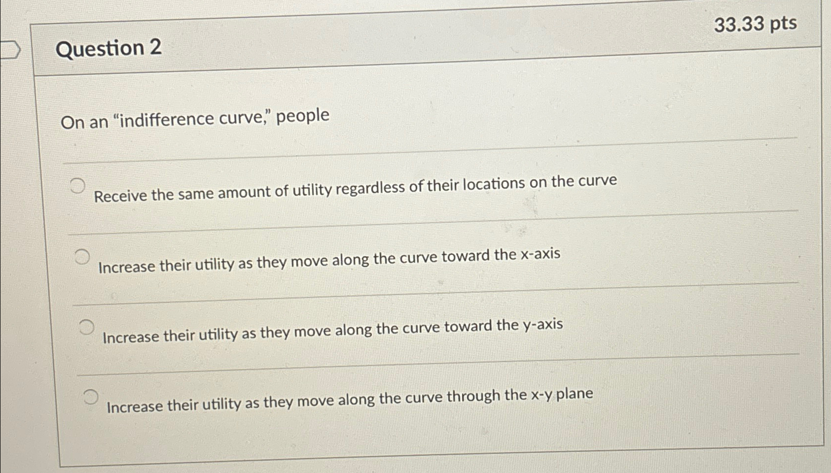 Solved Question 233.33 ﻿ptsOn an "indifference curve," | Chegg.com