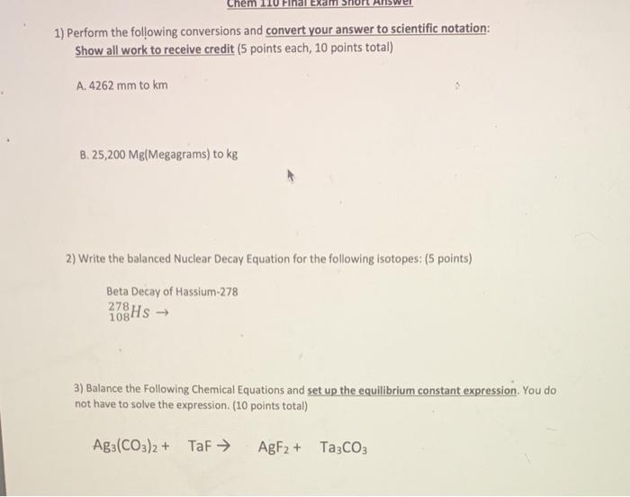 Solved Chem 1) Perform the following conversions and convert | Chegg.com