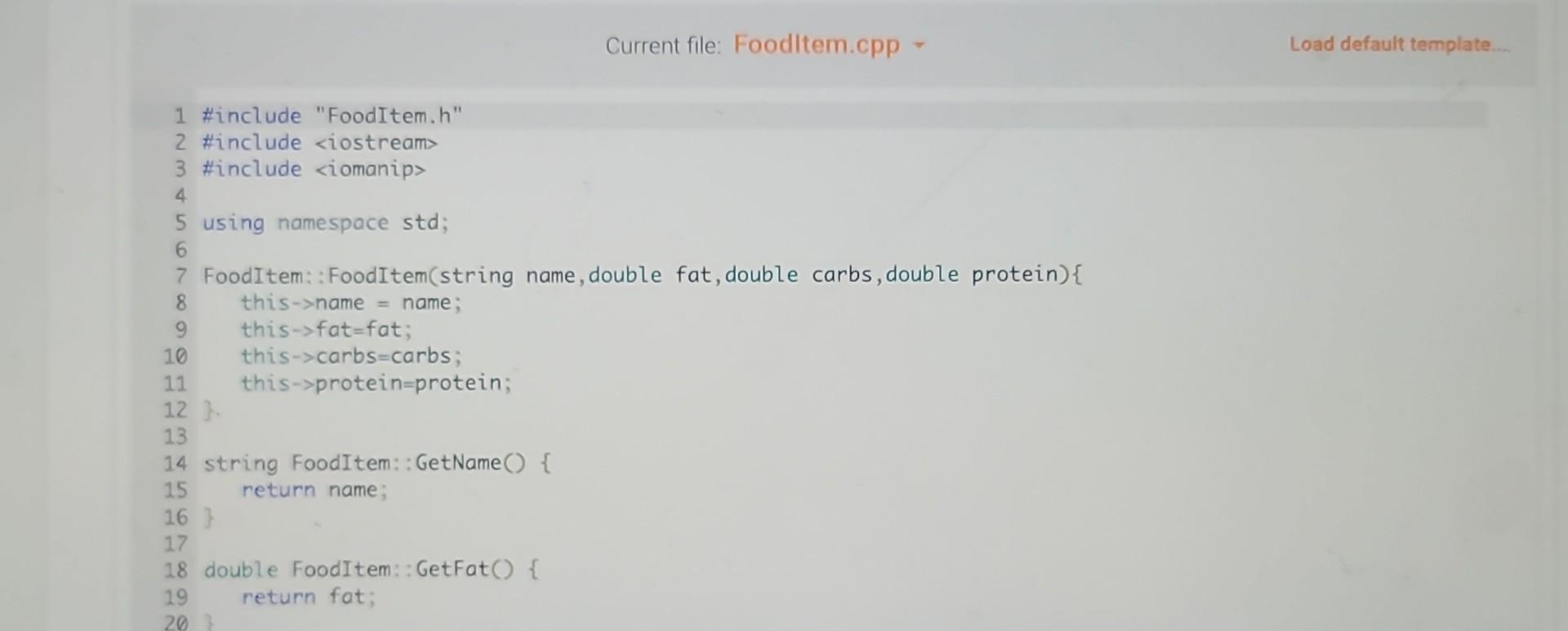 Solved \} double Fooditem:: GetProtein() \{ return protein; | Chegg.com