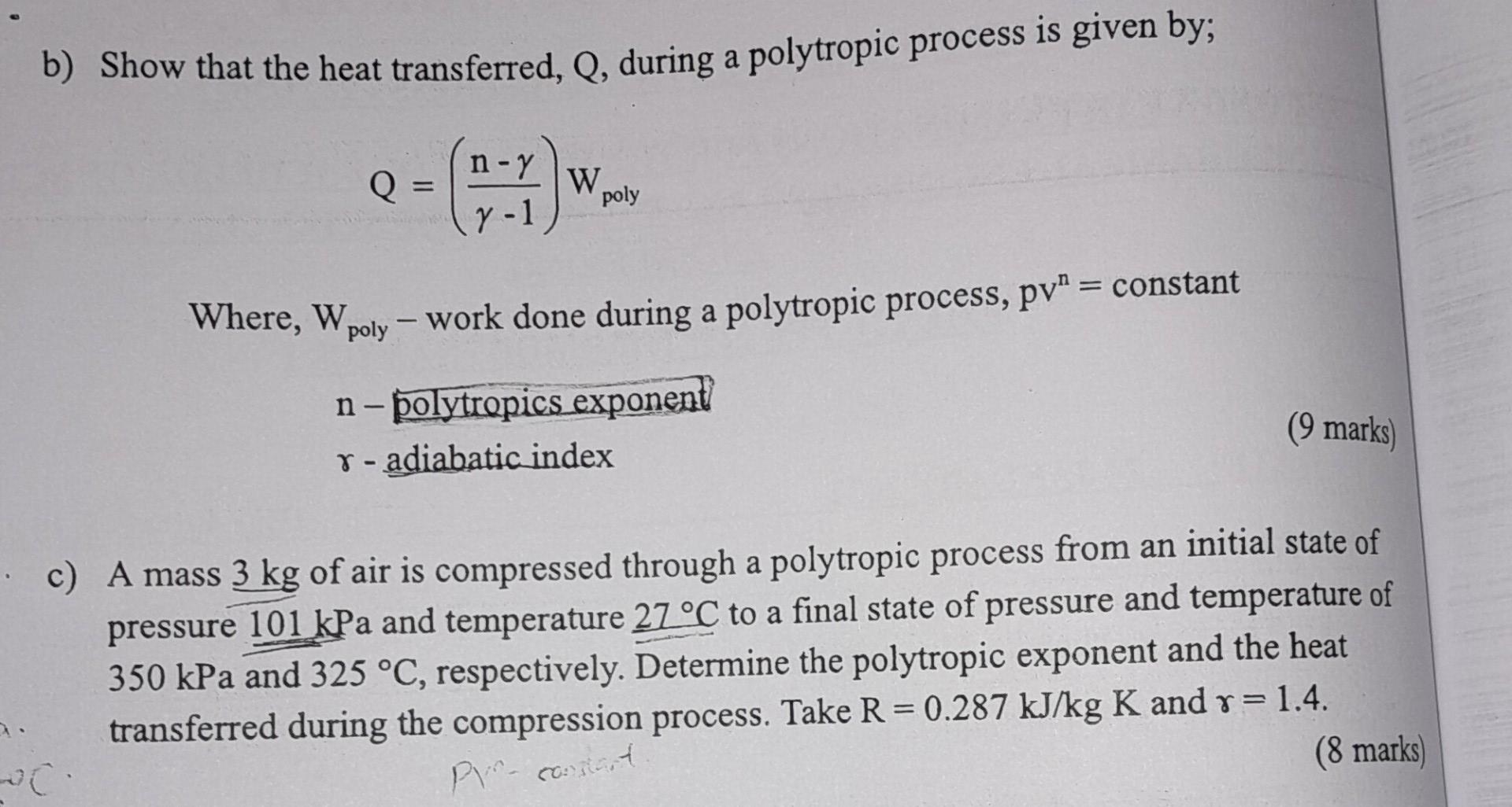 Solved b) Show that the heat transferred, Q, during a | Chegg.com
