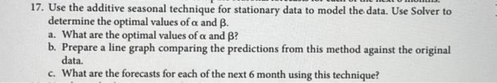 Solved 17. Use the additive seasonal technique for | Chegg.com