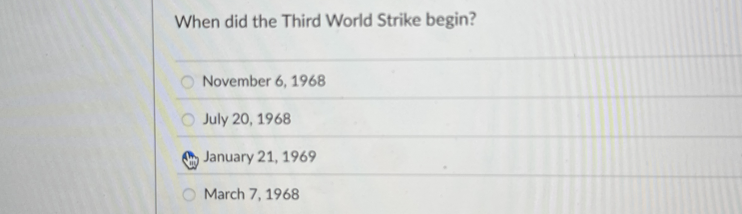 Solved When did the Third World Strike begin?November | Chegg.com
