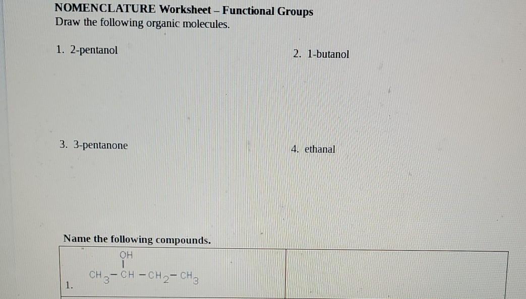 Solved NOMENCLATURE Worksheet - Functional Groups Draw the | Chegg.com