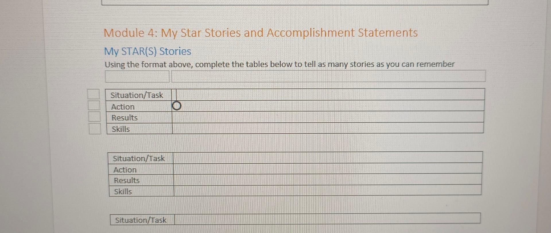 Module 4: My Star Stories and Accomplishment | Chegg.com