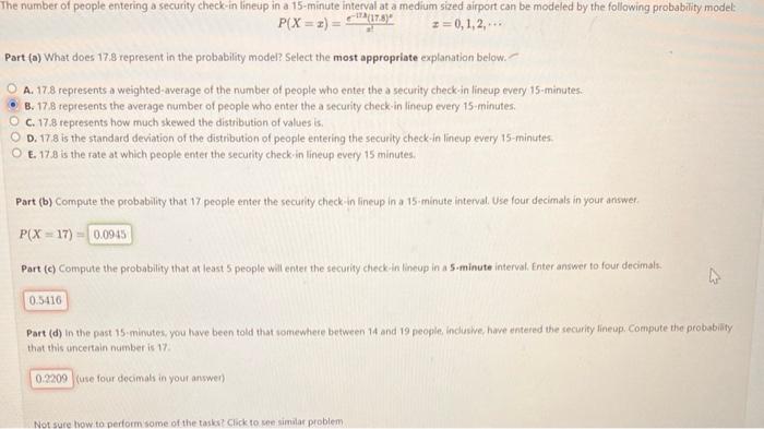 Solved P(X=x)=a!e−12x(178))∗z=0,1,2,⋯ Part (a) What does | Chegg.com
