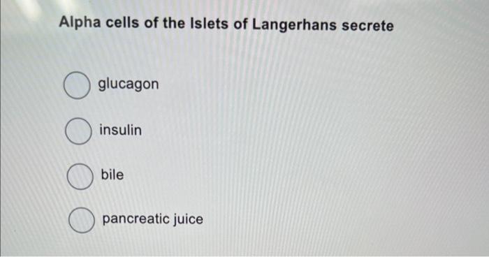 Solved Alpha cells of the Islets of Langerhans secrete O | Chegg.com