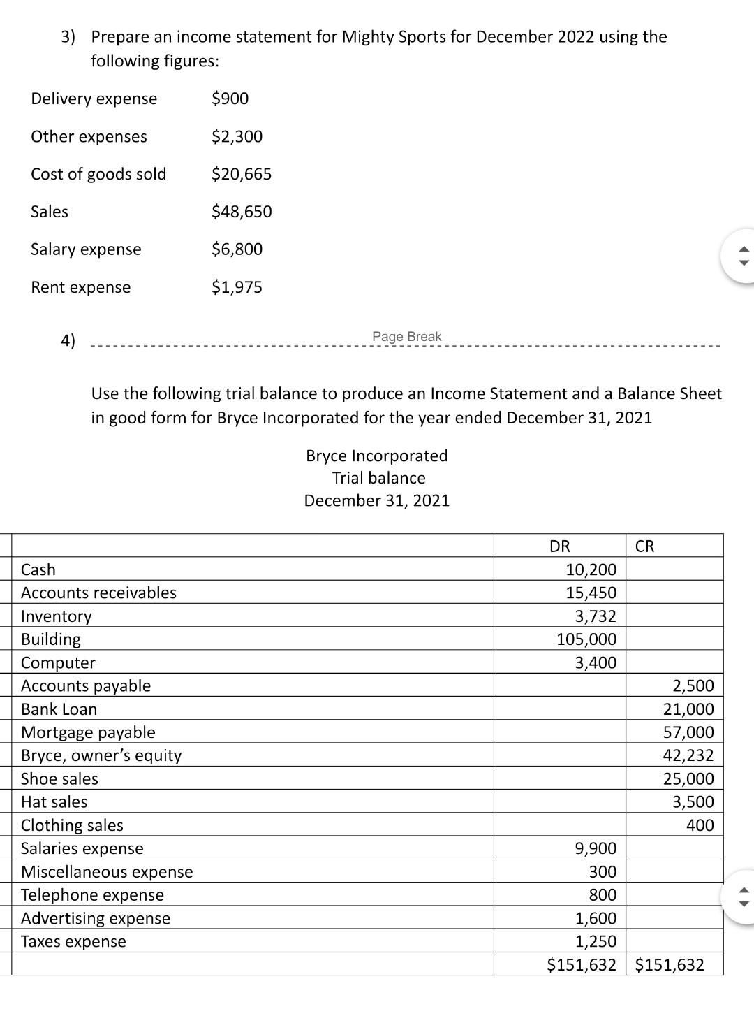 Solved 3) Prepare an income statement for Mighty Sports for | Chegg.com