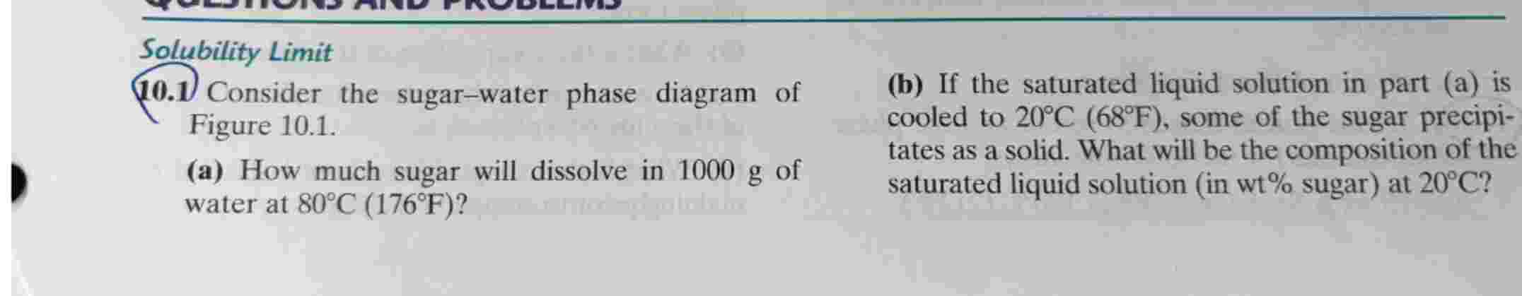 Solubility Limit10.1 ﻿Consider the sugar-water phase | Chegg.com