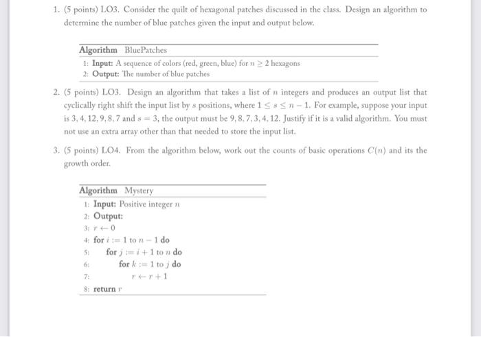 Solved 1. (5 points) LO3, Consider the quilt of hexagonal | Chegg.com