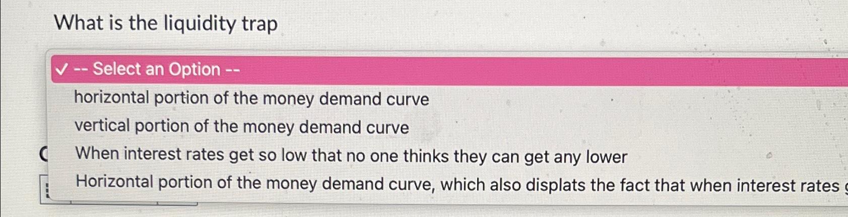 Solved What is the liquidity trap -- ﻿Select an Option | Chegg.com