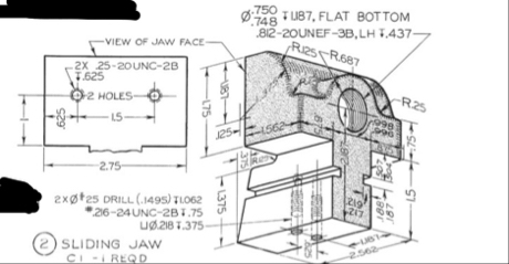 Sliding Jaw From Vise Bench: Please make a 2D drawing | Chegg.com