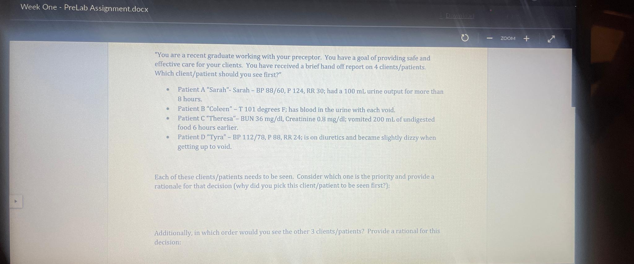 Solved Week One - ﻿PreLab Assignment.docx"You are a recent | Chegg.com