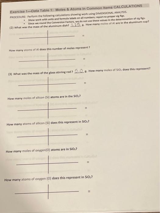Solved Exercise 1-Data Table 1: Moles \& Atoms in Common | Chegg.com