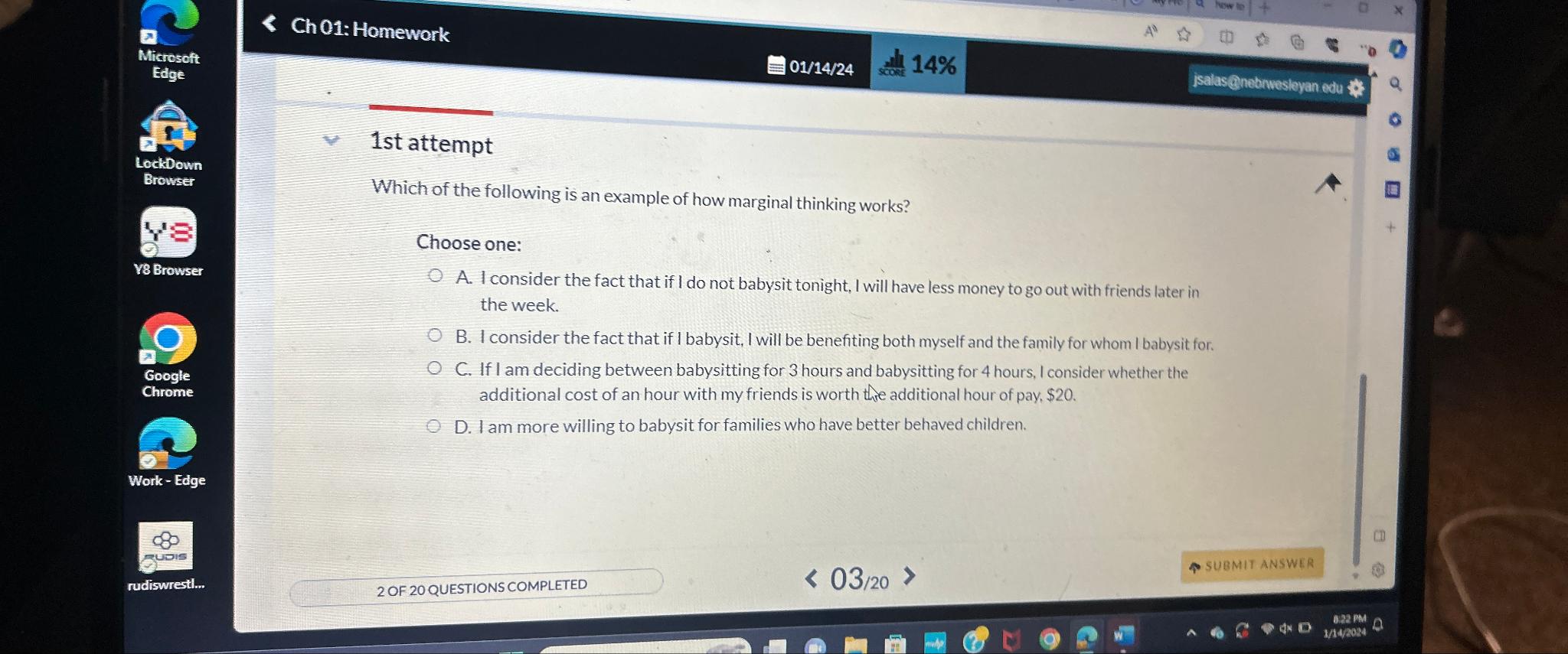 Solved Ch 01:Homework0114?2414%isalas Cenebrwesteyan edu | Chegg.com