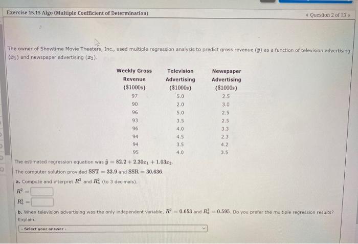 Solved Exercise 15.15 Algo (Multiple Coefficient of | Chegg.com