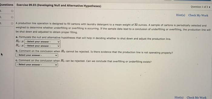 Solved Questions Exercise 09.03 (Developing Null and | Chegg.com