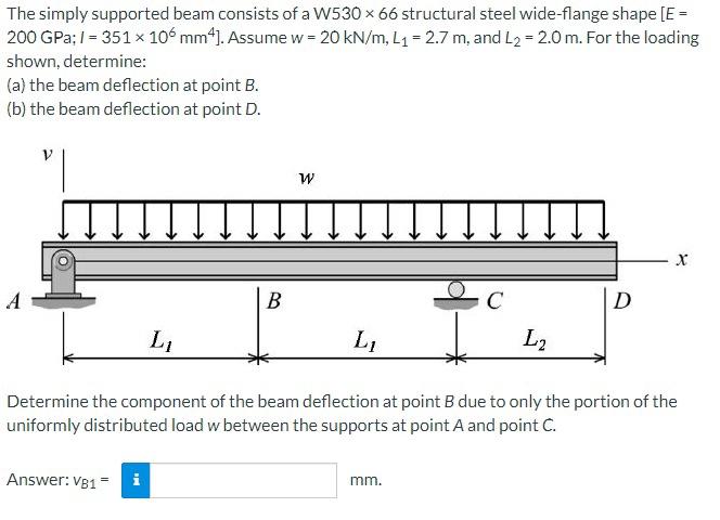 Solved The simply supported beam consists of a W530 66 | Chegg.com