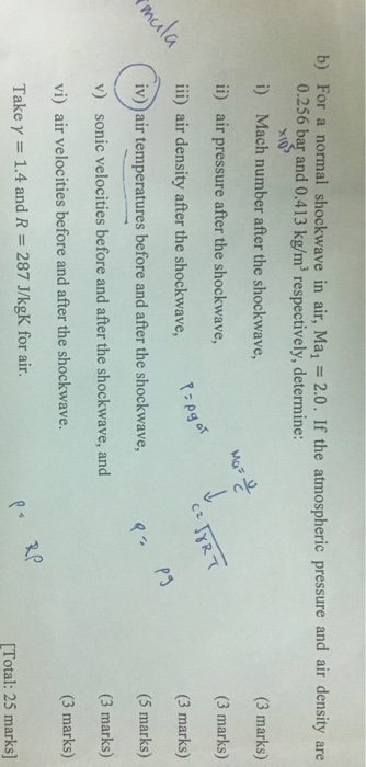 Solved b) For a normal shockwave in air, Ma, = 2.0. If the | Chegg.com