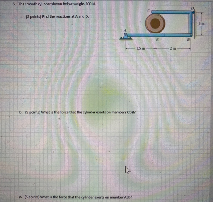 Solved 6. The smooth cylinder shown below weighs 200 N. a. | Chegg.com