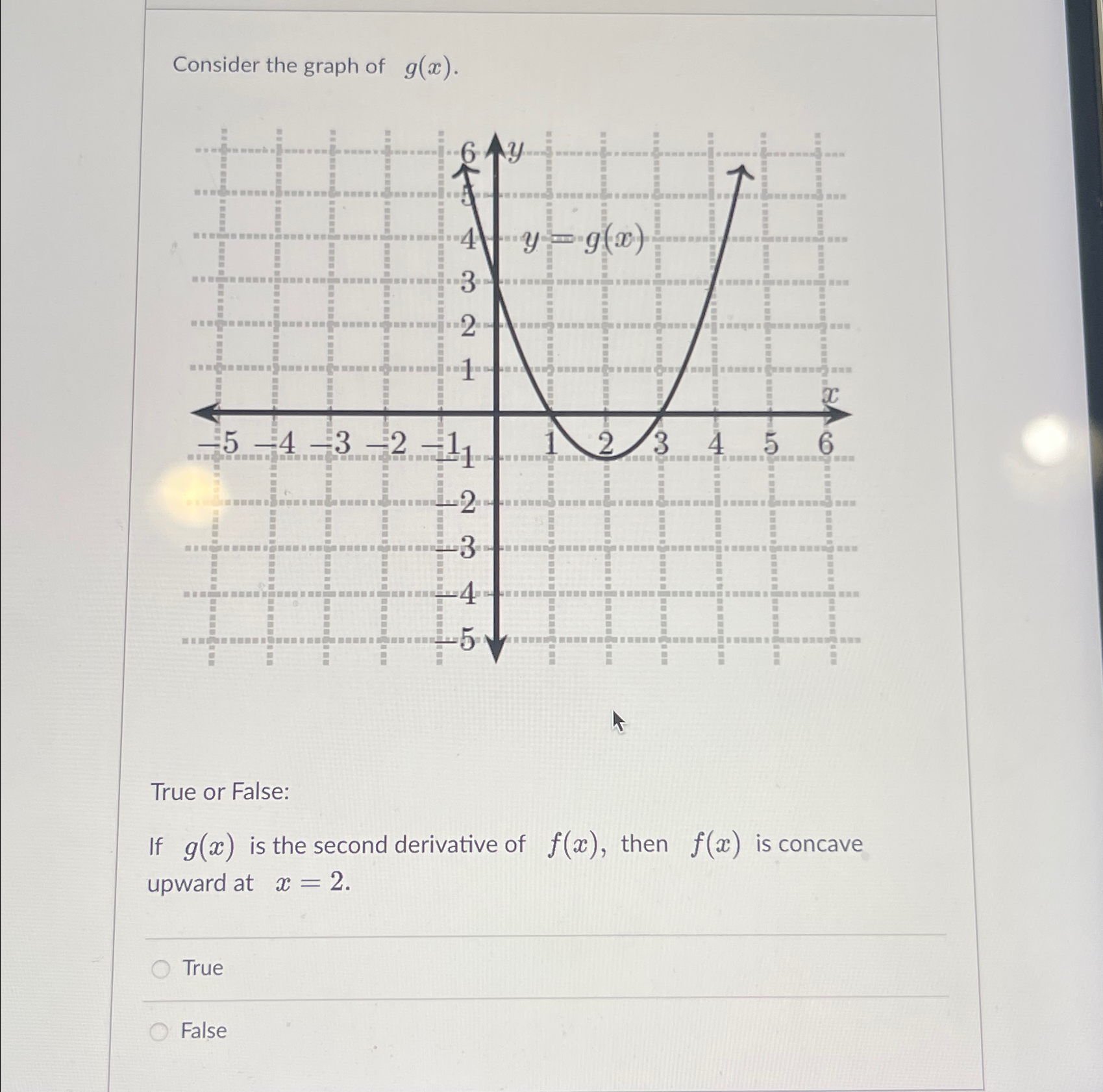 Solved Consider the graph of g(x).True or False:If g(x) ﻿is | Chegg.com